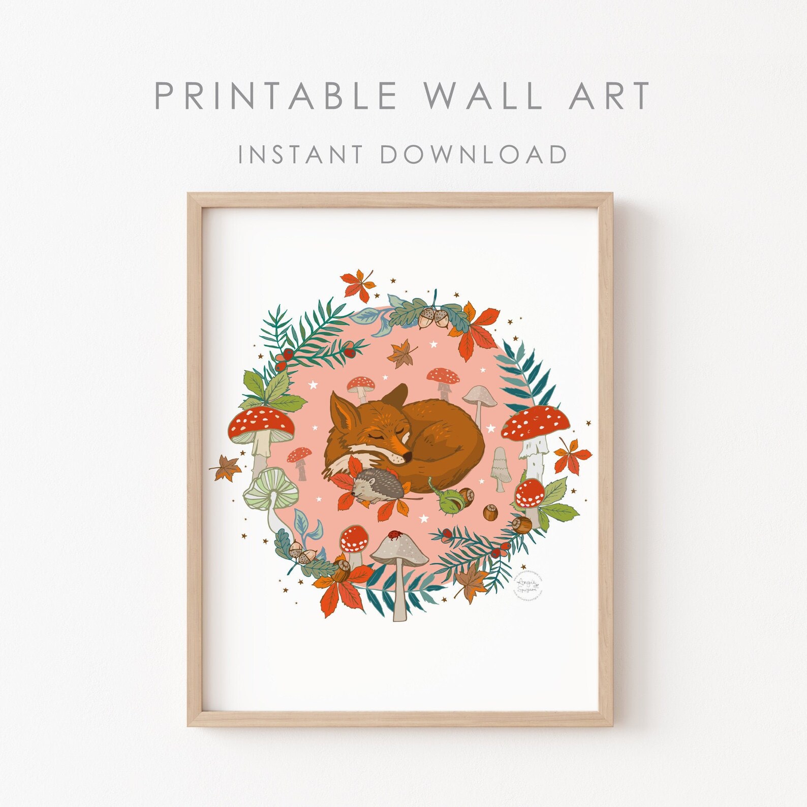 Autumn Fox & Hedgehog Printable Wall Art, Nursery Print - Etsy