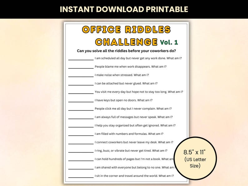 Office Riddles Printable, Fun Office Team Building Game Activity ...