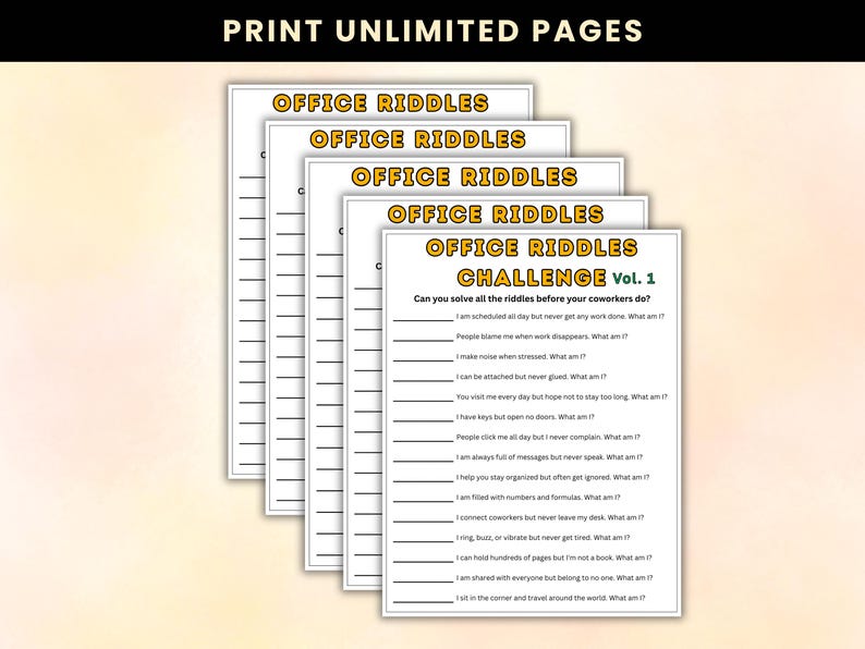 Office Riddles Printable, Fun Office Team Building Game Activity ...