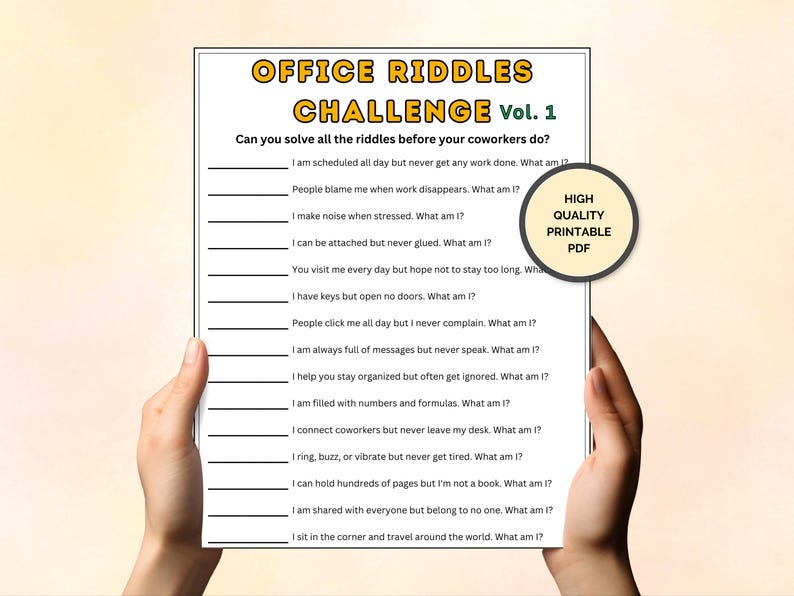 Office Riddles Printable, Fun Office Team Building Game Activity ...