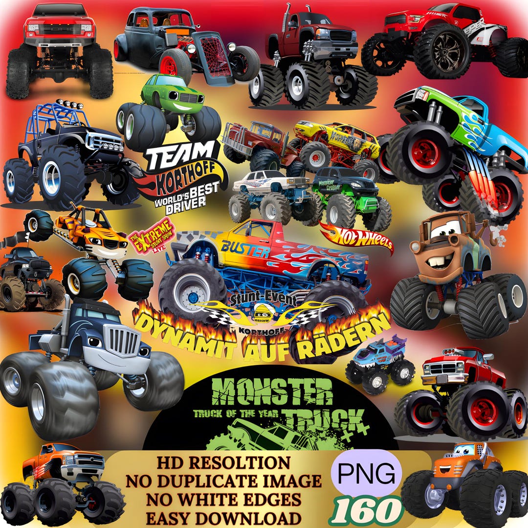 Monster Trucks & Monster Jam Clipart PNG Bundle - Hot Wheels Offroad ...