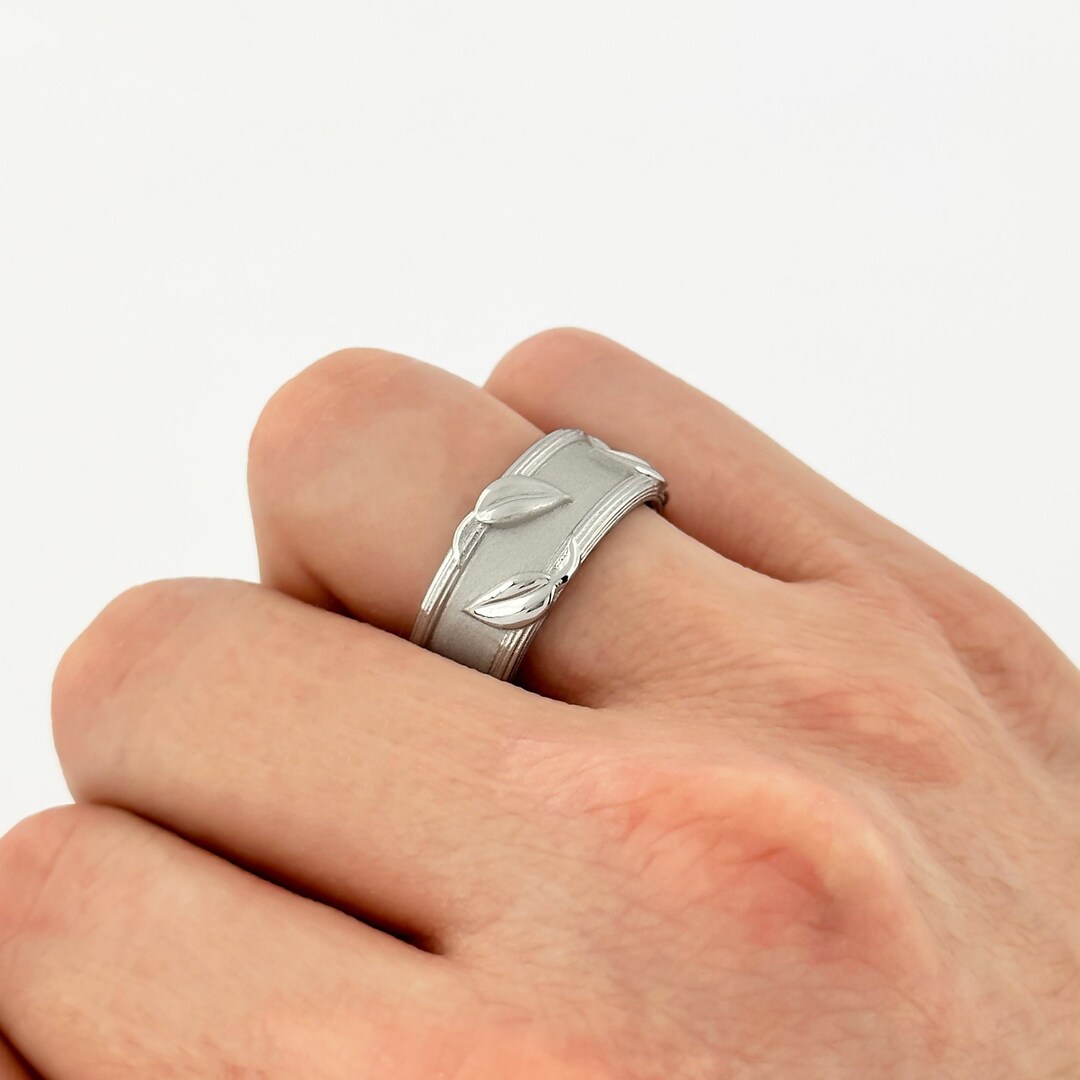 14k Gold Wedding Band Unique Floral Matte Ring - Etsy