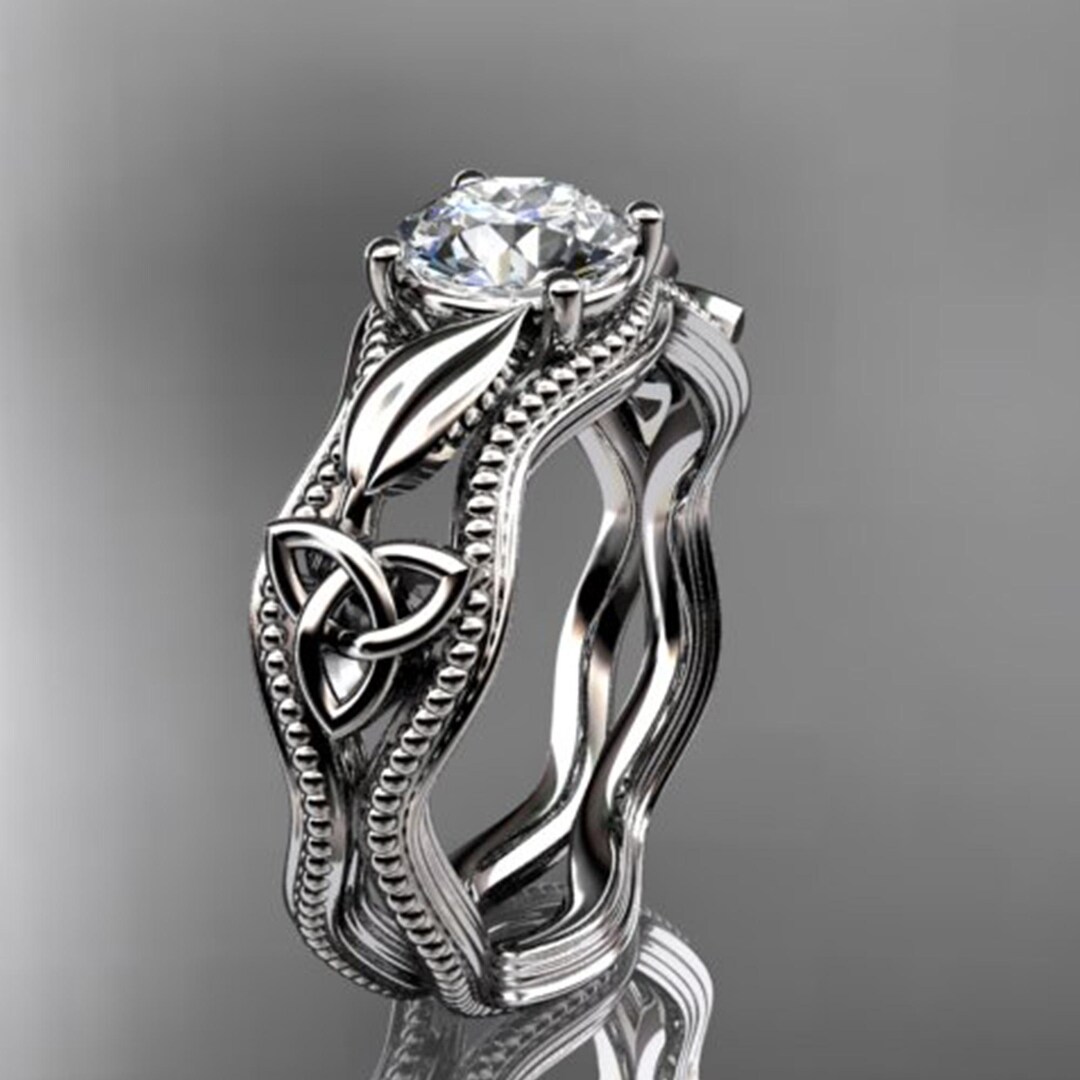 Celtic Engagement Ring 14k White Gold Diamond Trinity Knot Ring 1 Carat ...