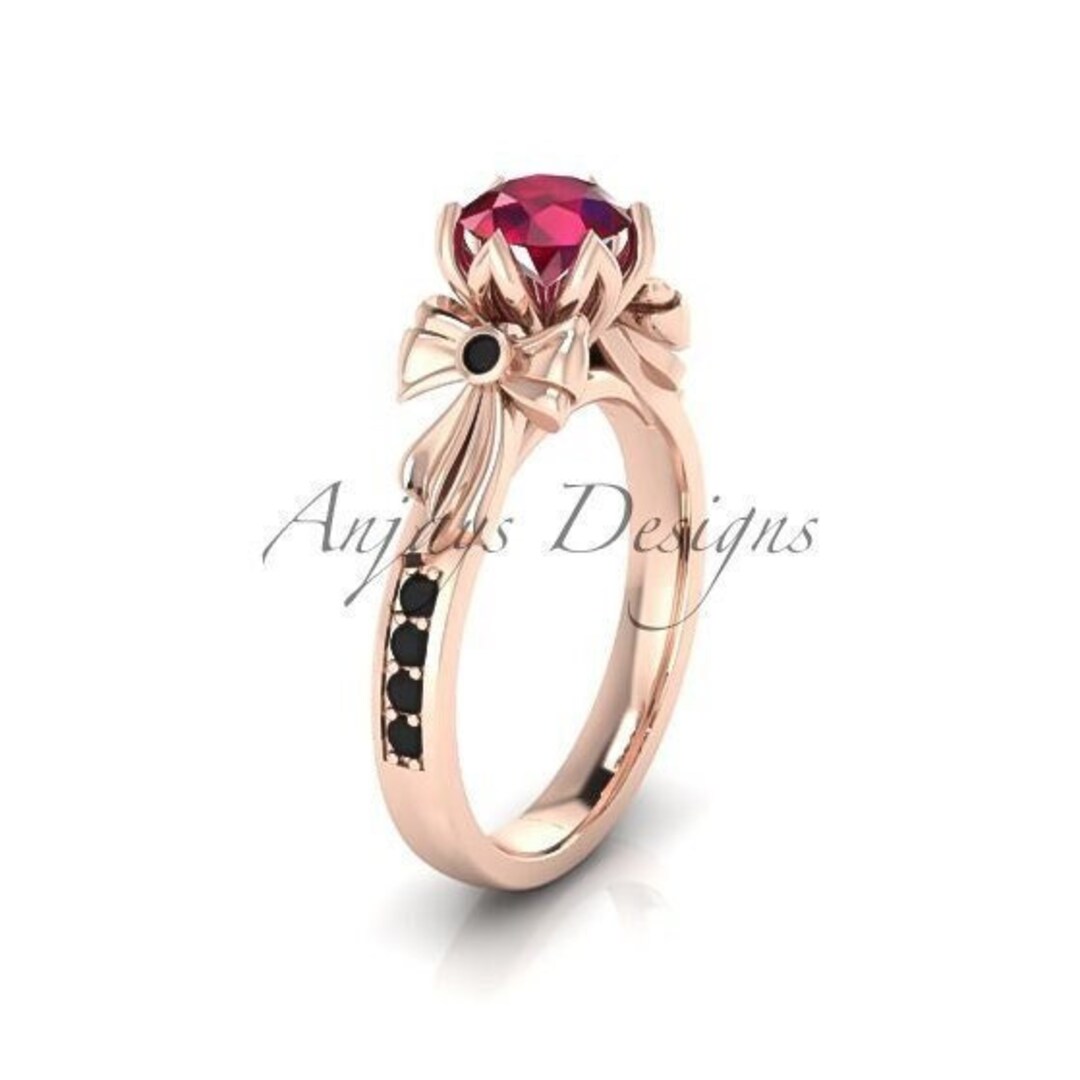 Ruby Black Diamond Engagement Ring Unique Anniversary Ring - Etsy