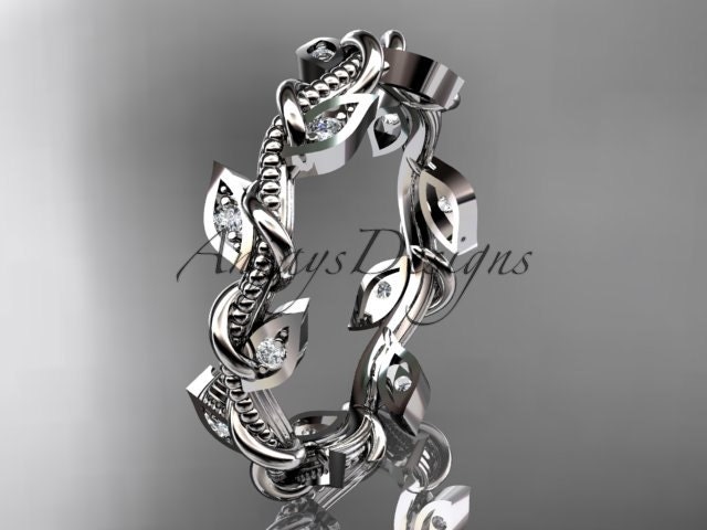 Leaf Wedding Band Vintage Leaf Band Diamond Wedding Band | Etsy