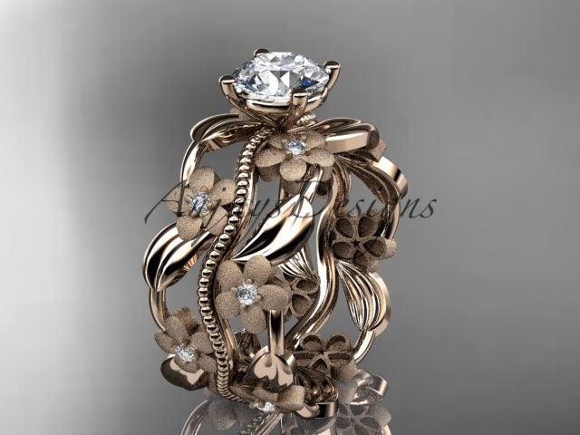 Nature Inspired Engagement Ring 14k White Gold Diamond Flower | Etsy