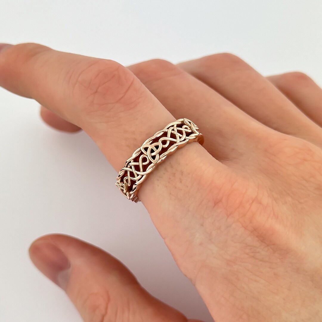 Celtic Wedding Band 14k Rose Gold Irish Knot Band Ring Unique ...