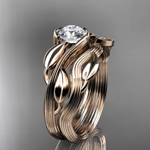 Unique Wedding Ring Rose Gold Engagement Ring Floral Leaf and - Etsy