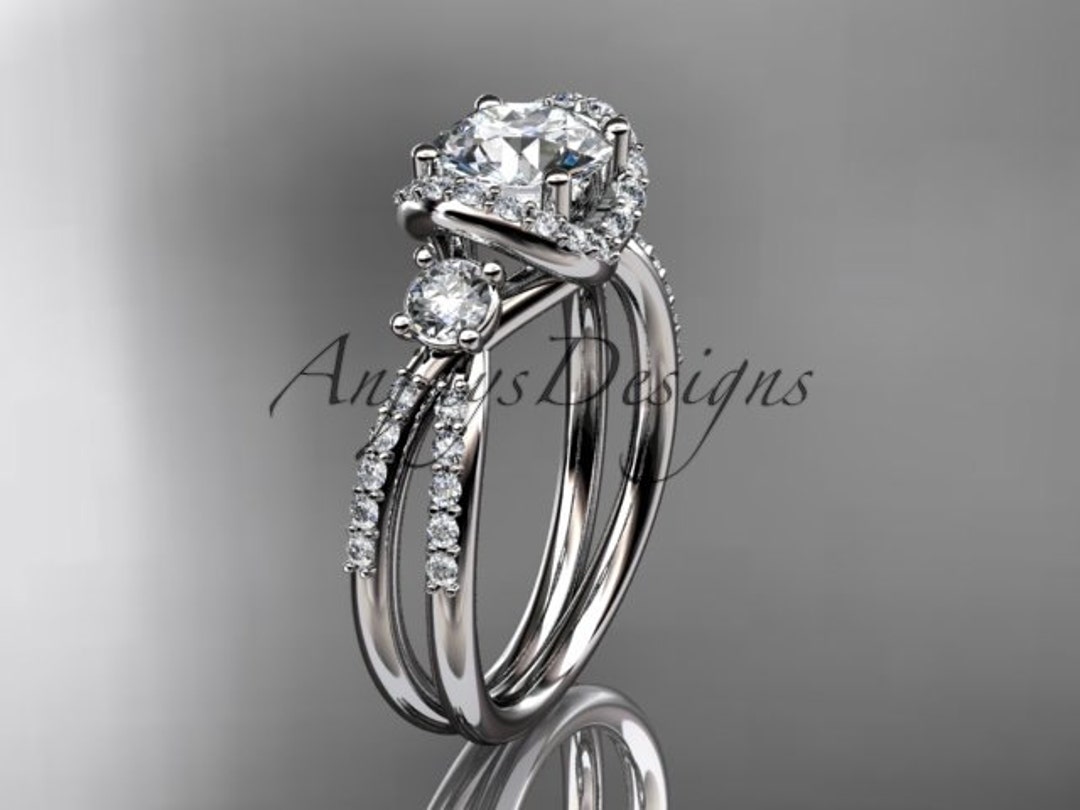 14kt White Gold Diamond Unique Engagement Ring Wedding Ring - Etsy
