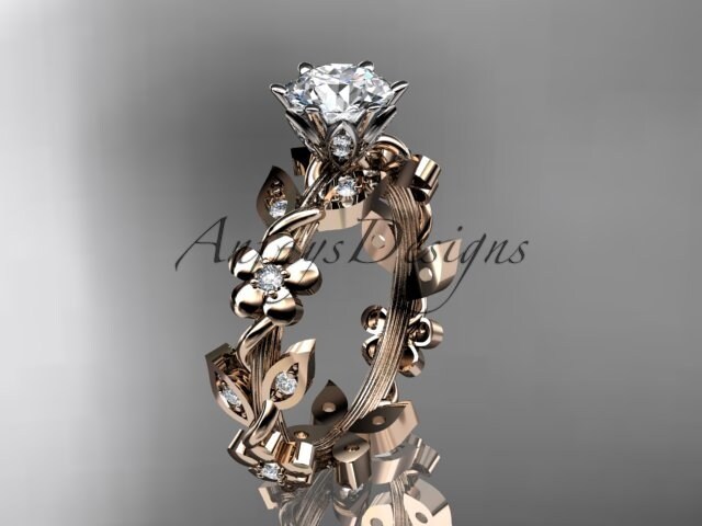 Nature Inspired Flower Engagement Ring White Gold 14k Leaf | Etsy