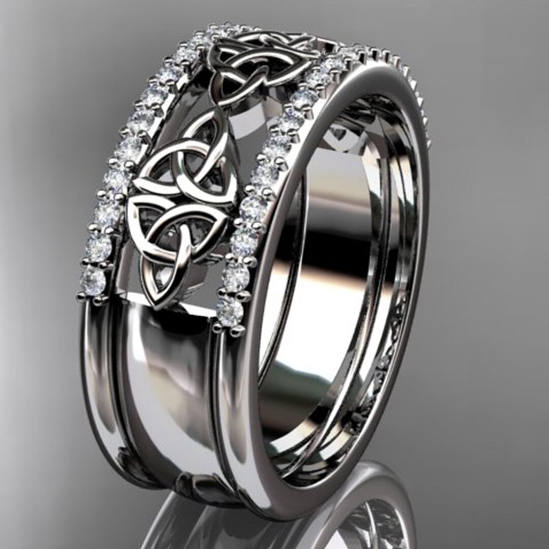 14K Gold Celtic Wedding Band 8.0MM Wide Celtic Diamond Ring Womens ...