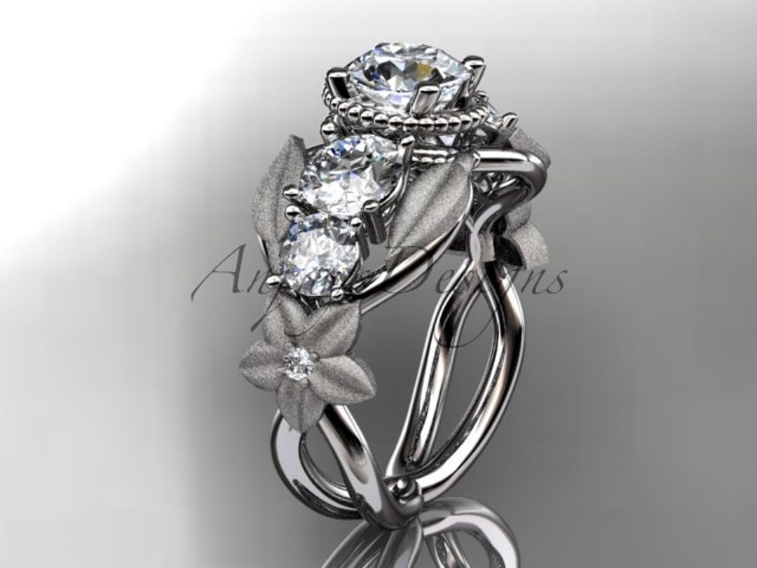 Leaf Wedding Ring 14kt White Gold Diamond Floral Leaf and Vine Wedding ...