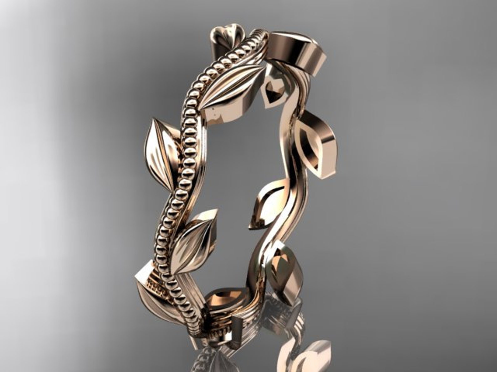 Leaf Wedding Band Vintage Leaf Band Garden Wedding 14K Solid - Etsy