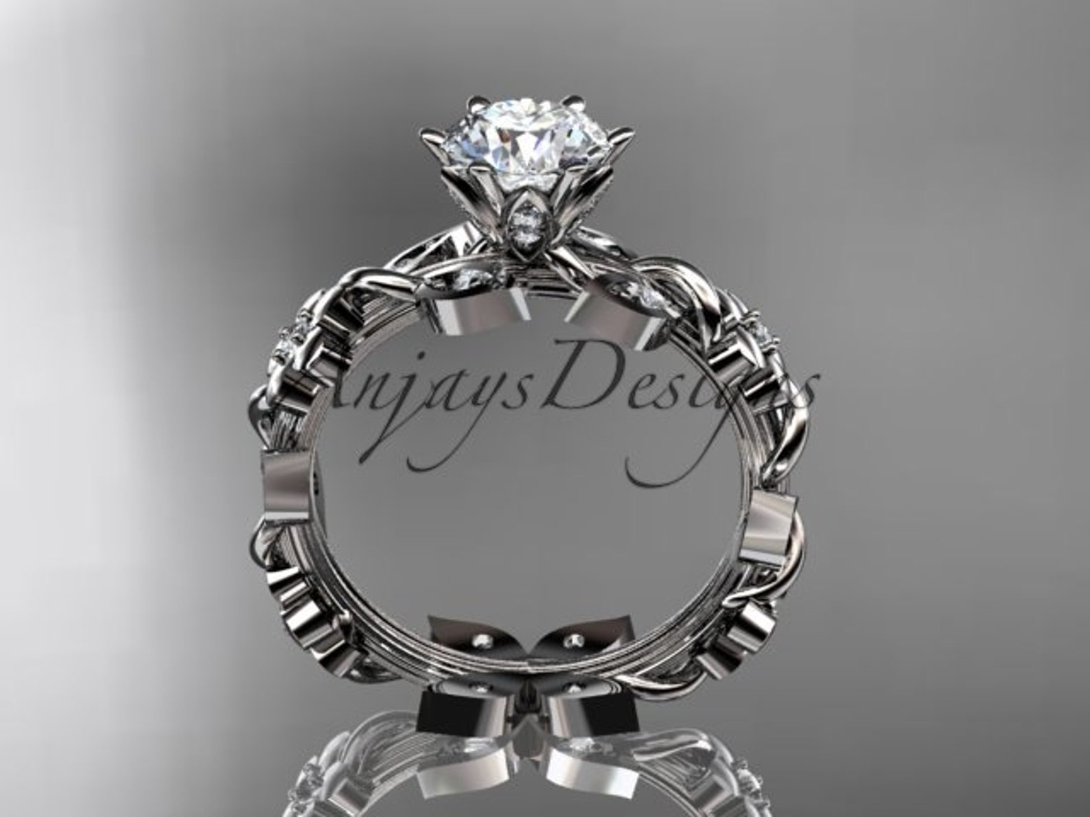 Nature Inspired Flower Engagement Ring White Gold 14k Leaf | Etsy