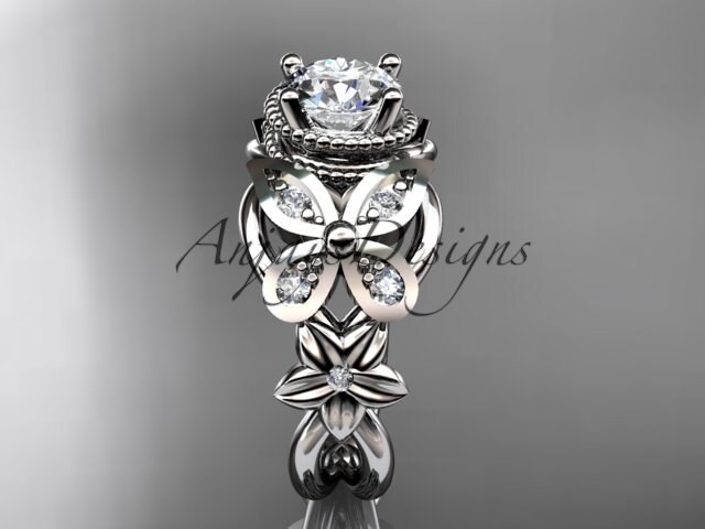 14kt White Gold Diamond Floral Butterfly Wedding Ring - Etsy