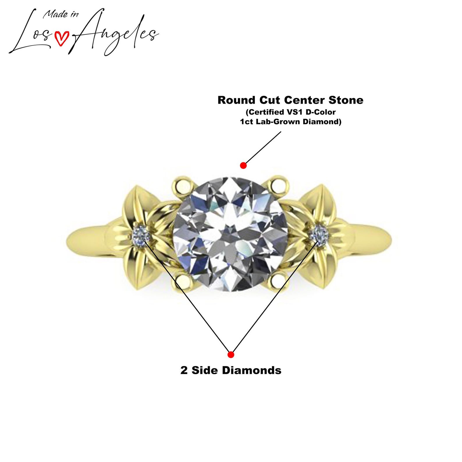 Diamond Flower Engagement Ring 14k Gold Floral Proposal Ring 1ct Lab ...