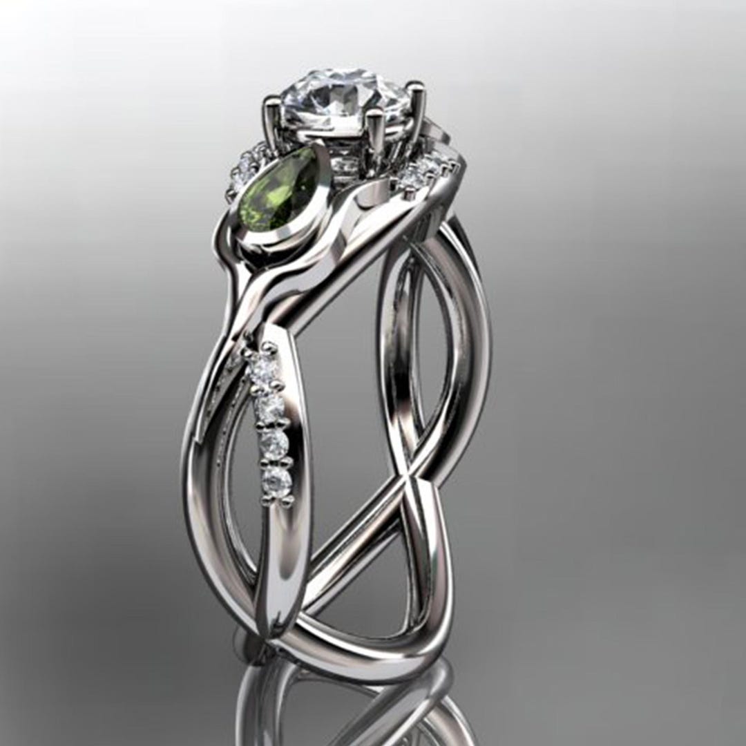Nature Inspired Diamond Engagement Ring 1 CT Lab Grown Ring Peridot 14k ...