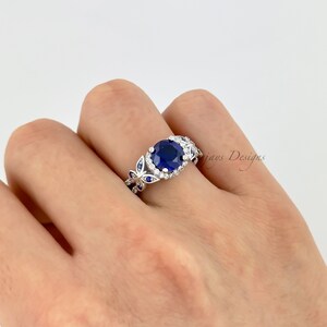Blue Sapphire Butterfly Engagement Ring 14k White Gold Ring Diamond ...