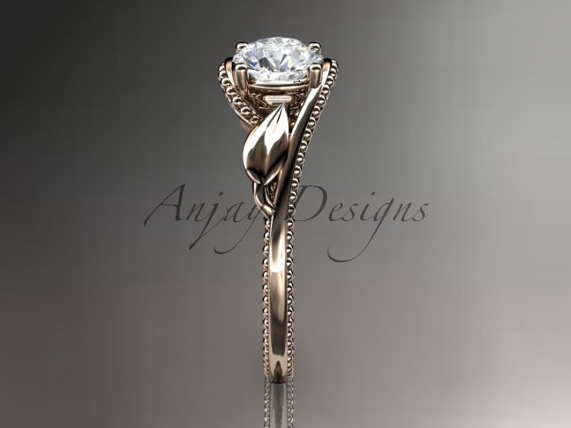 Leaf and Vine Engagement Ring 14k Rose Gold Floral Engagement - Etsy