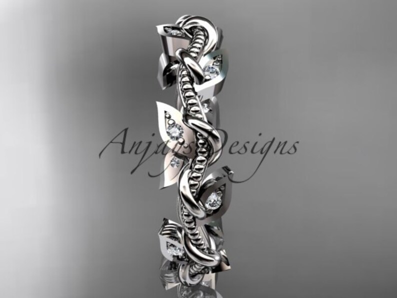 Leaf Wedding Band Vintage Leaf Band Diamond Wedding Band | Etsy