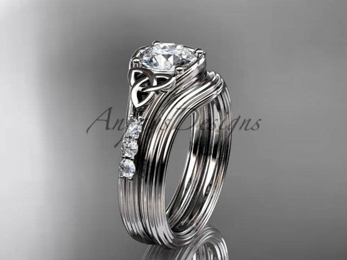Celtic Knot Engagement Ring Set Celtic Wedding Ring Set White - Etsy
