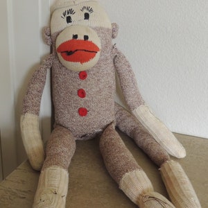 FUNKY MONKEY Vintage SOCK Monkey 19" Long Well-loved Midcentury Soft ...