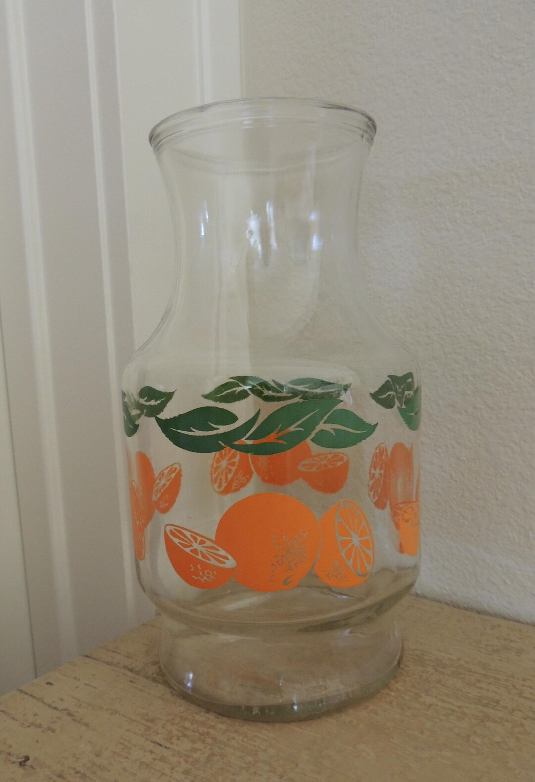 ORANGE JUICE JAR Vintage 8.5" Clear Glass Orange Juice Jar or Jug With ...