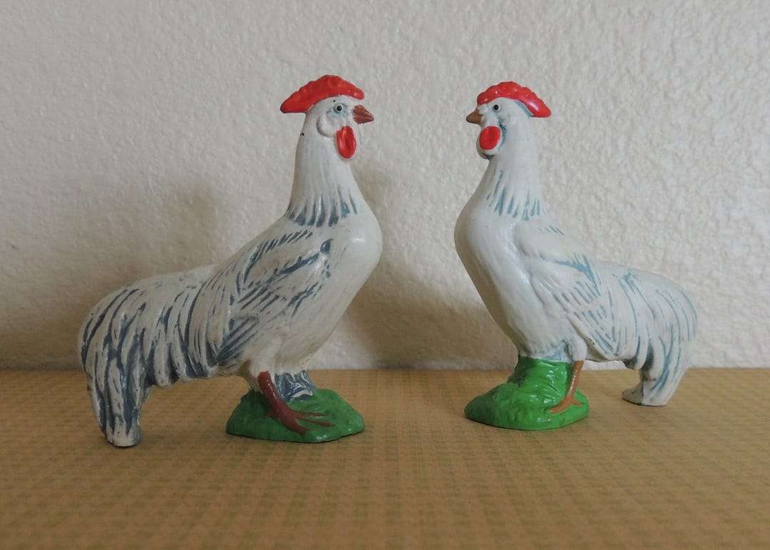 2 SCHLEICH CHICKENS Vintage 1983 White Roosters? W/flowing Tail ...