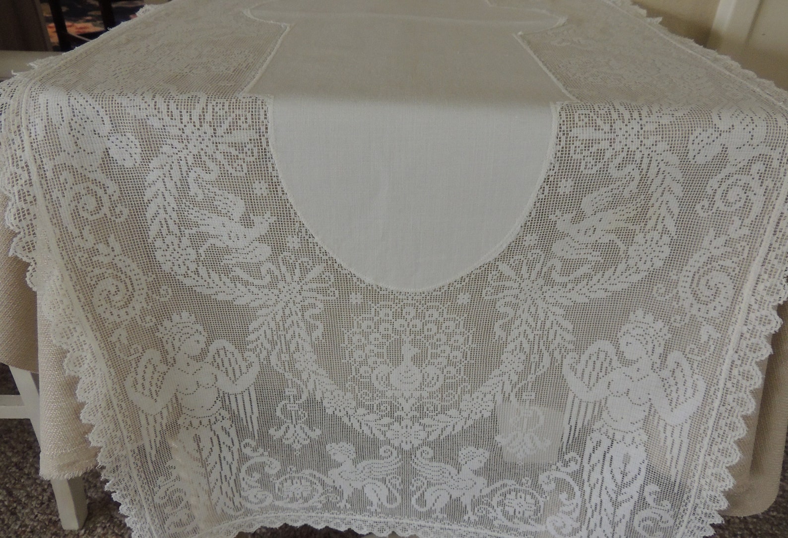 LINEN & FILET LACE Table Scarf Vintage 18 by 50 - Etsy
