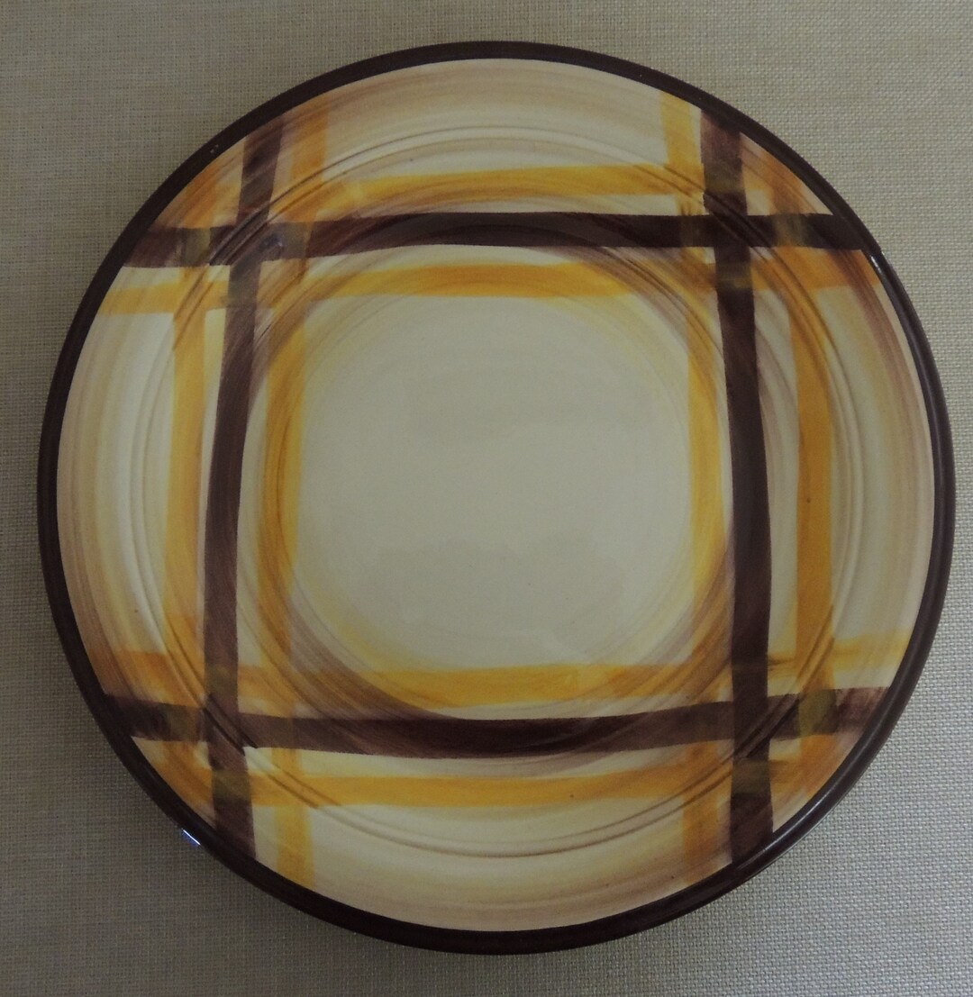 BIG MCM PLAID 12.5" Plate/platter Vintage Vernonware "organdie" Yellow ...