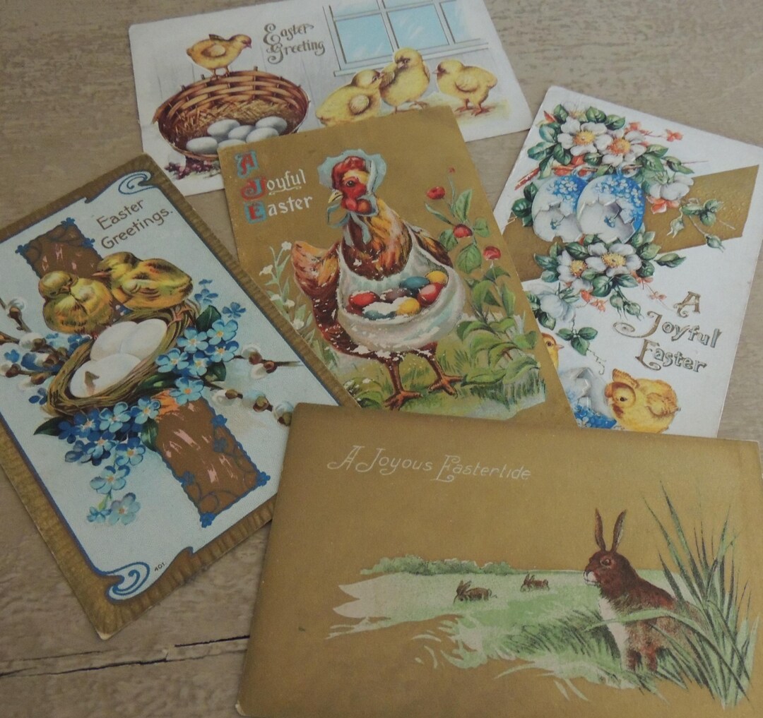 5 ANTIQUE EASTER CARDS Never Used Early 1900s Wonderful Designs With ...