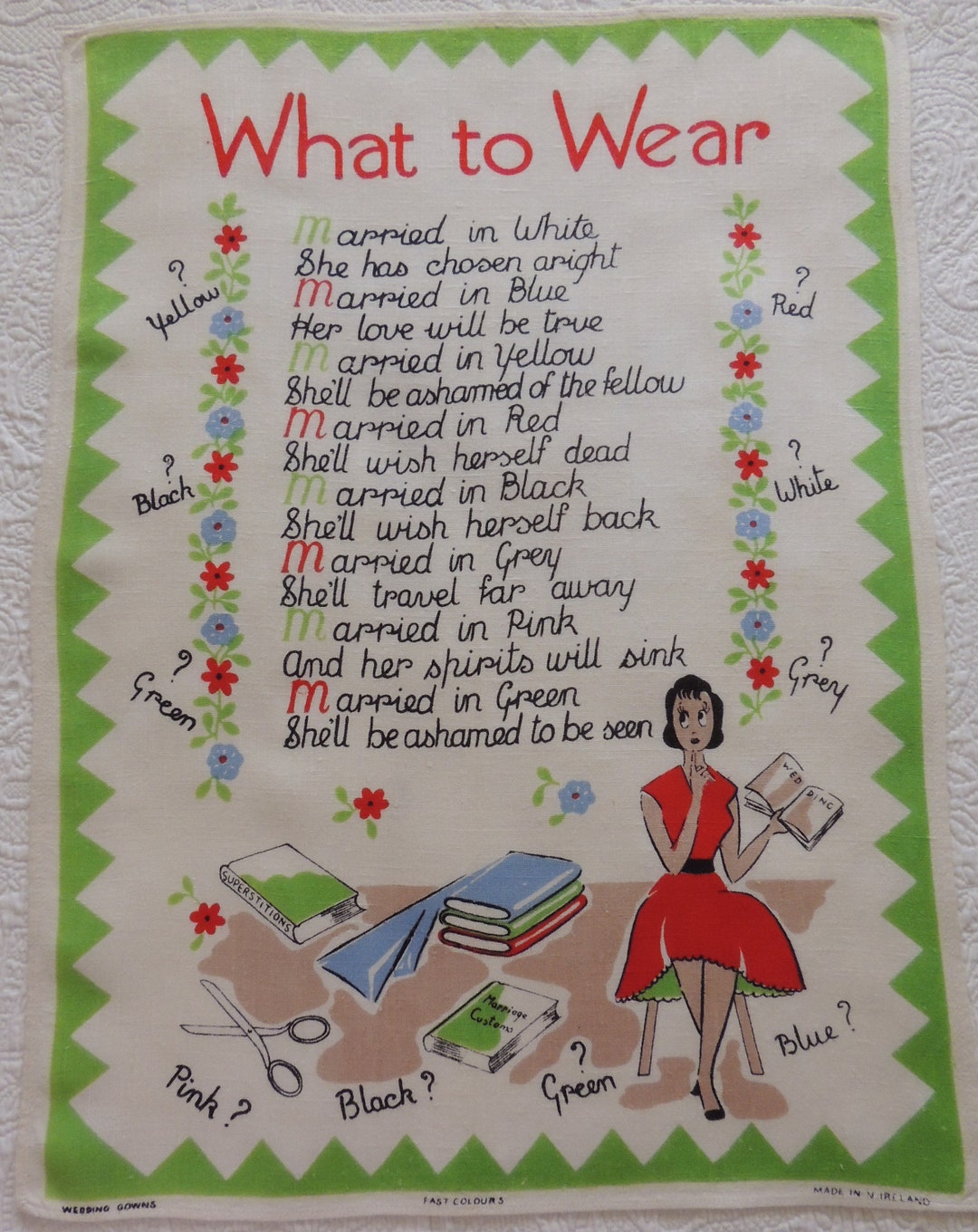 BRIDAL DRESS POEM Fun Vintage "what to Wear" Poem Irish Linen Wall ...
