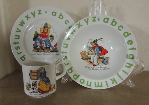 ALPHABET & NURSERY RHYME Dish Set Vintage Wood and Sons - Etsy