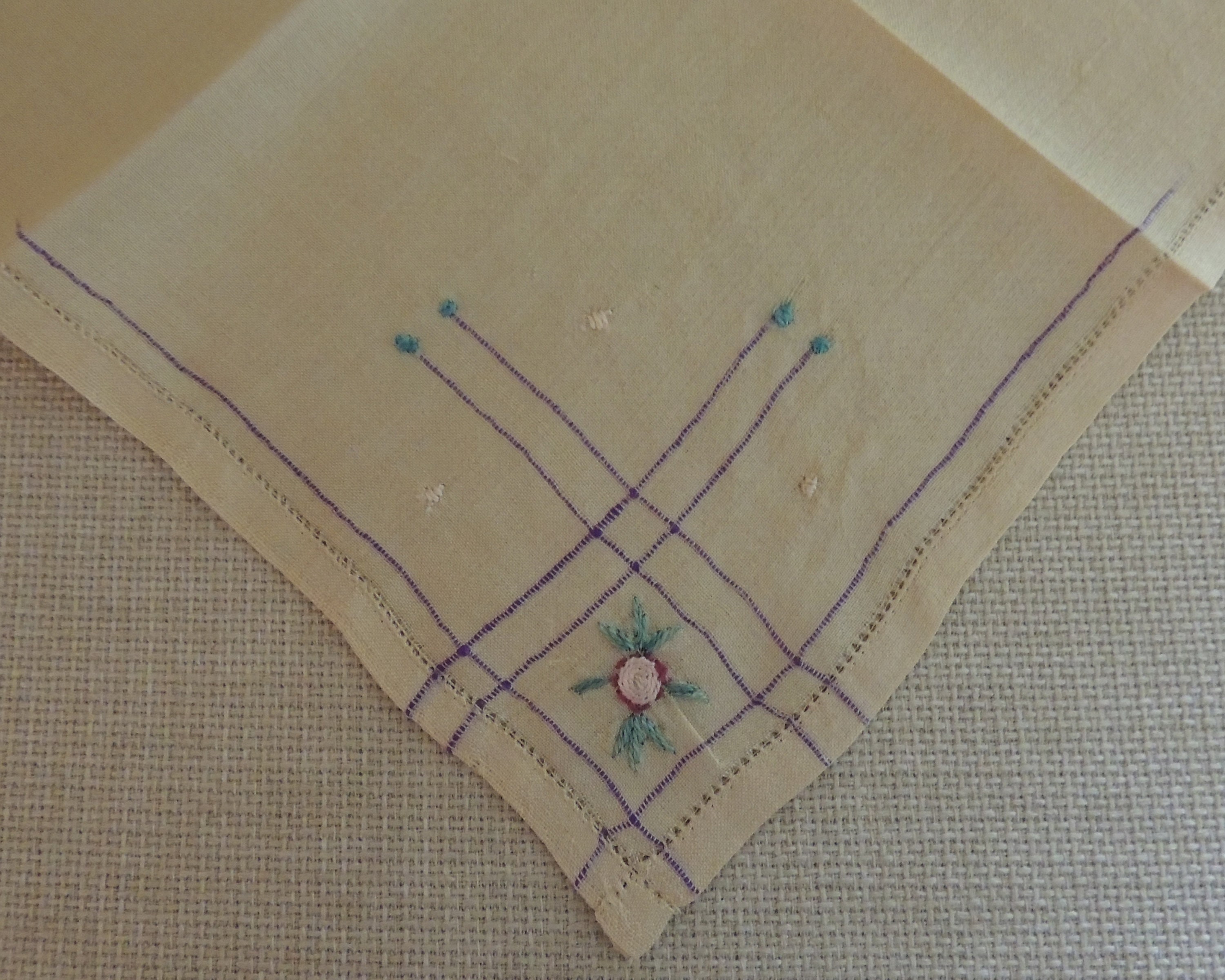 Vintage Silk Handkerchief Ivory With Purple, Green & Pink Embroidery ...