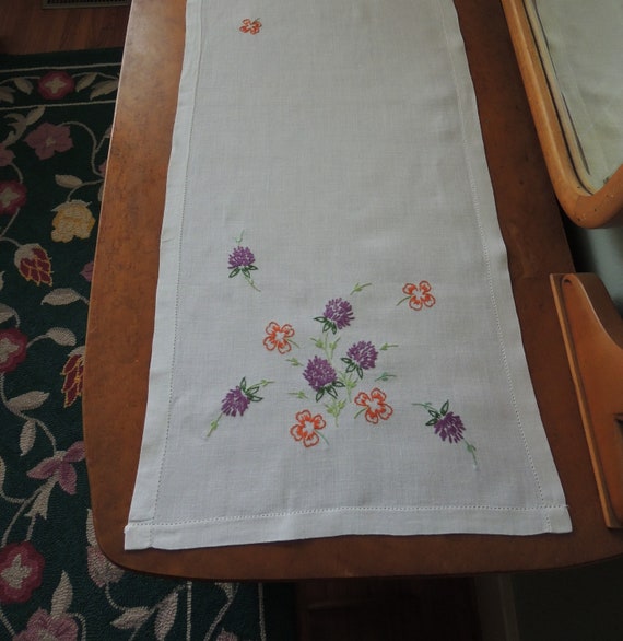 LINEN DRESSER SCARF or Table Runner Vintage 15 by - Etsy