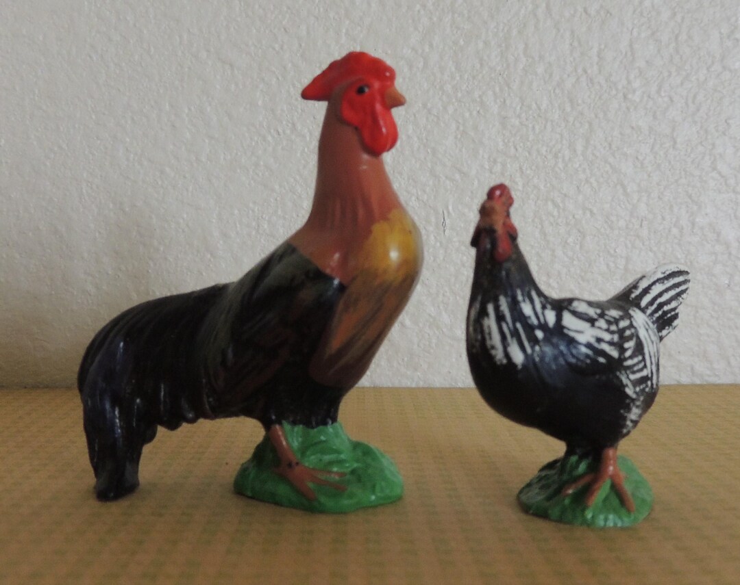 2 SCHLEICH CHICKENS Vintage 1983 Colorful Roosters? Resin West Germany ...
