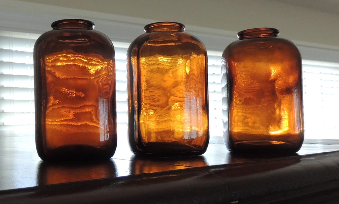3 AMBER BOTTLES Vintage Square "snuff" Bottles 1940s for Home Decor ...