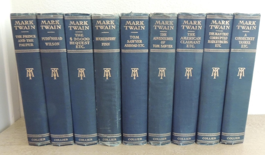 9 MARK TWAIN CLASSICS 1917 Antique Set Dark Blue Bindings 8" Tall ...