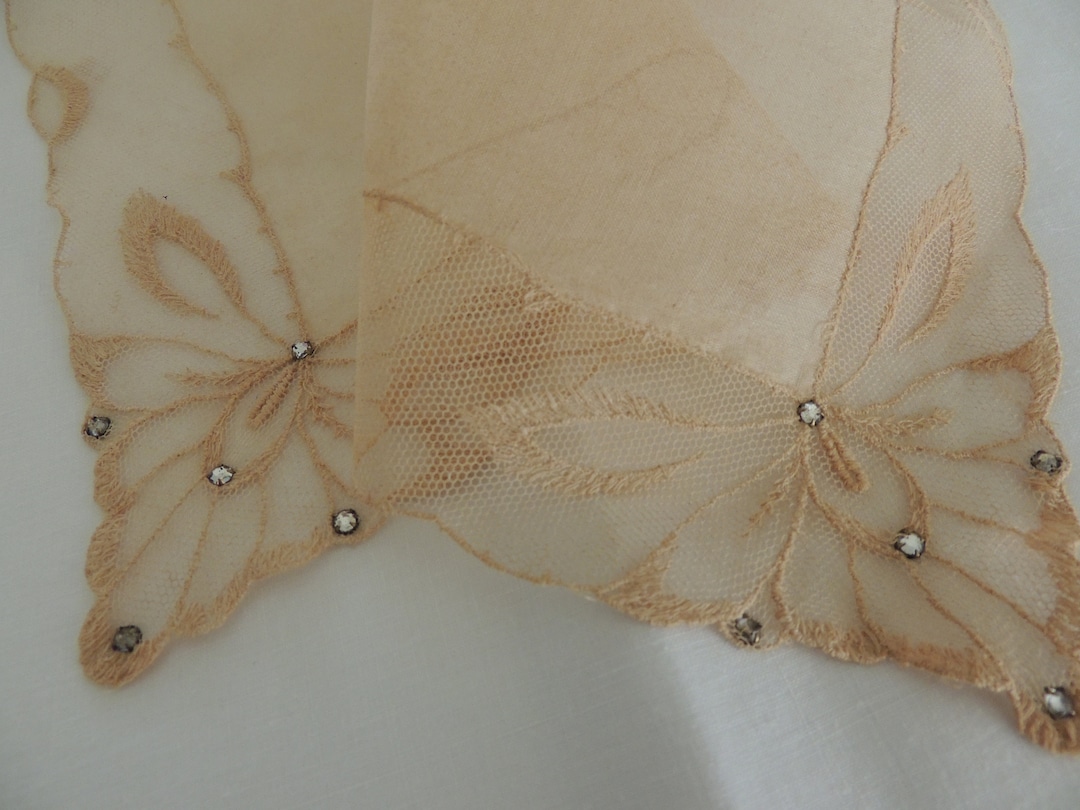 STUNNING RHINESTONES & LACE Hanky 1920s "formal" Handkerchief Sheer ...