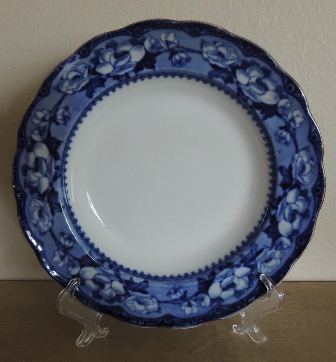 FLOW BLUE SOUP Bowl Antique 1800s Bishop & Stonier Bisto 10.25" Rimmed ...