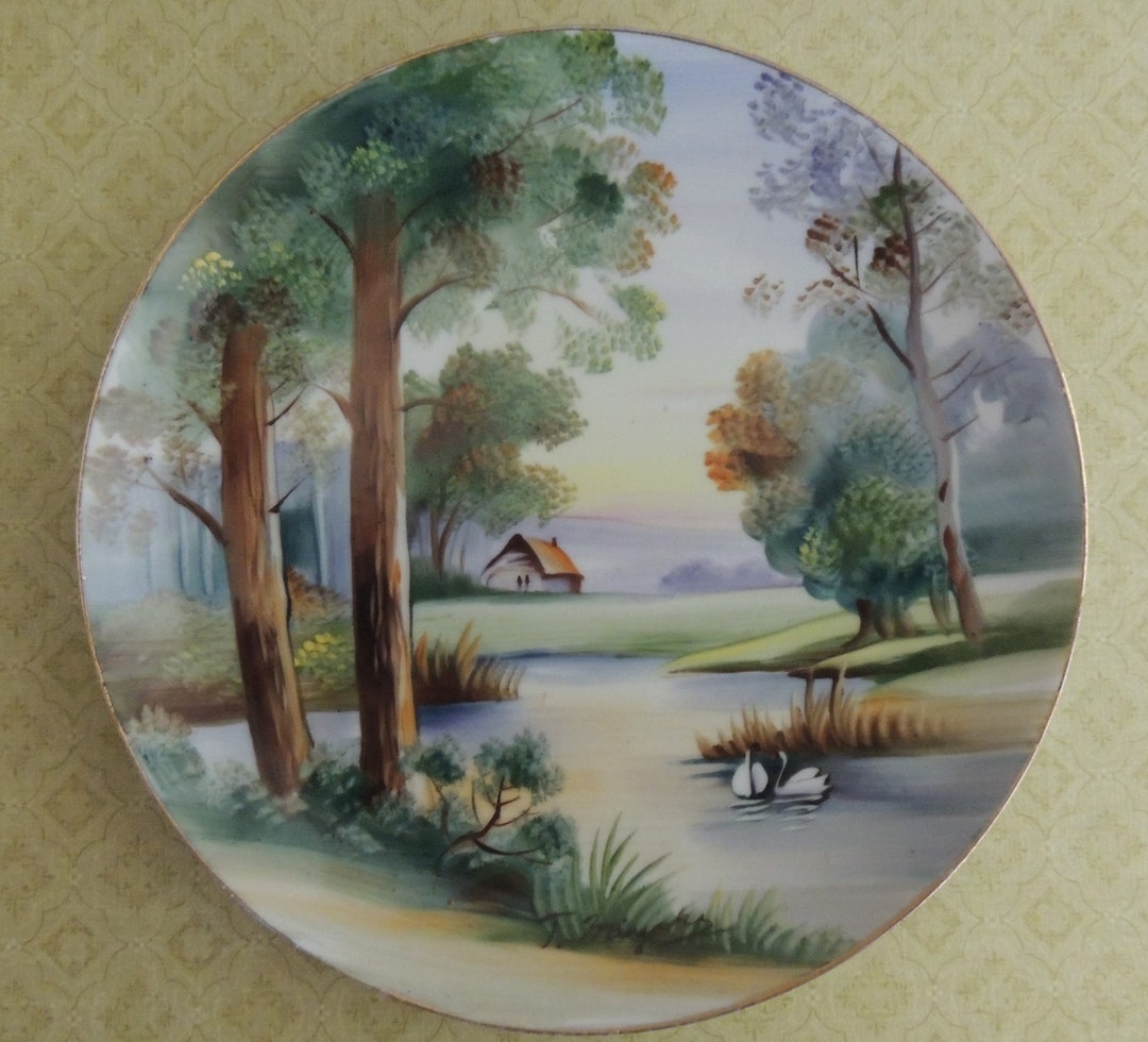 COTTAGE PLATE Vintage Serene Rural Scene 8" Handpainted & Signed Plate ...