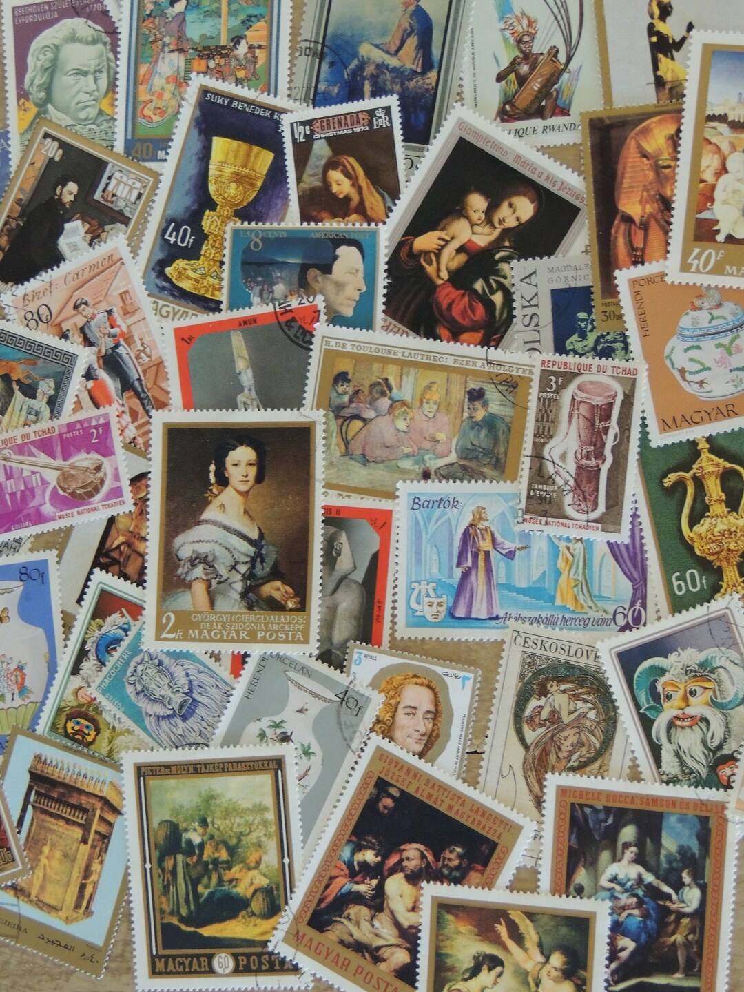 40 ART STAMPS Vintage Colorful Stamps From Many Countries for Altered ...