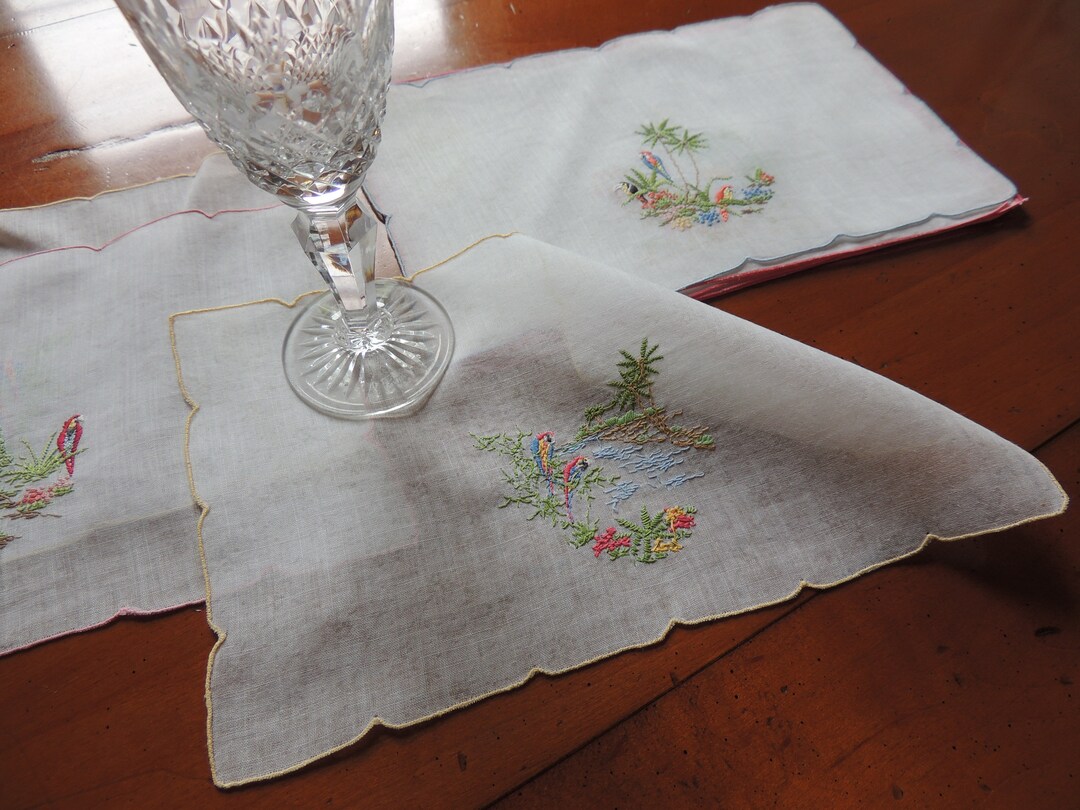 8 COCKTAIL NAPKINS Vintage 5 by 8 Sheer White Organdy Naps With ...