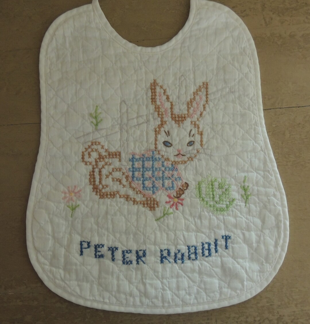 PETER RABBIT BIB Vintage Baby Bib Quilted Cotton With Nice Embroidery 9 ...