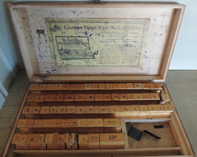 RUBBER STAMP KIT Vintage "excelsior Sign & Price Markers" Has 77 Pieces ...
