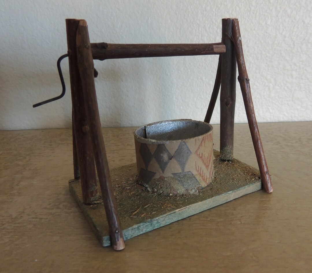 VILLAGE WELL Miniature ANTIQUE Made in Germany Painted Wood, Printed ...