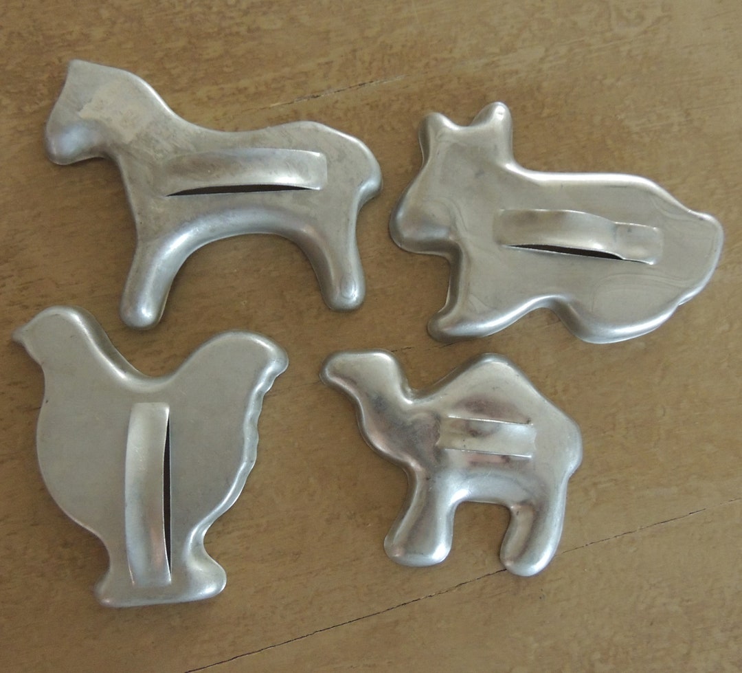 4 ANIMAL COOKIE CUTTERS Vintage Rabbit, Hen, Horse & Camel Aluminum ...