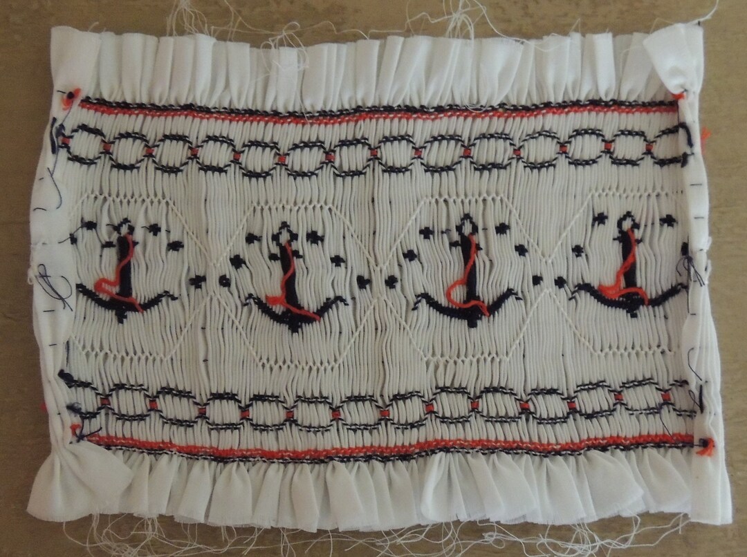 PRE-SMOCKED INSERT Vintage Anchor Design Red, White and Black Nice Work ...