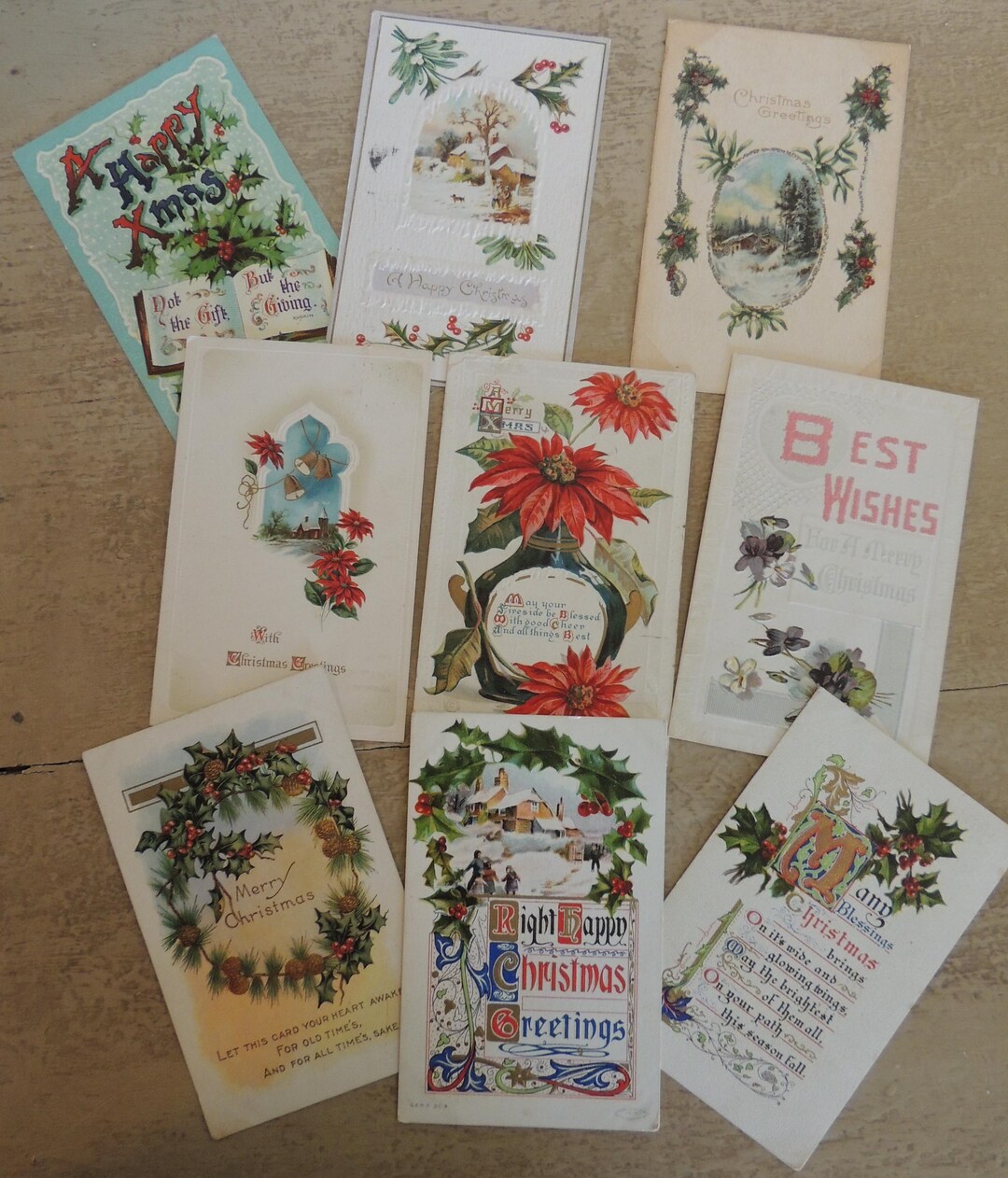 9 ANTIQUE CHRISTMAS CARDS Early 1900s Postcards Wonderful Graphics ...