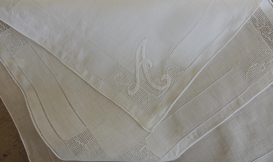 INITIAL "a" HANKY Vintage White-on-white Organdy With Swoopy Initial "a ...